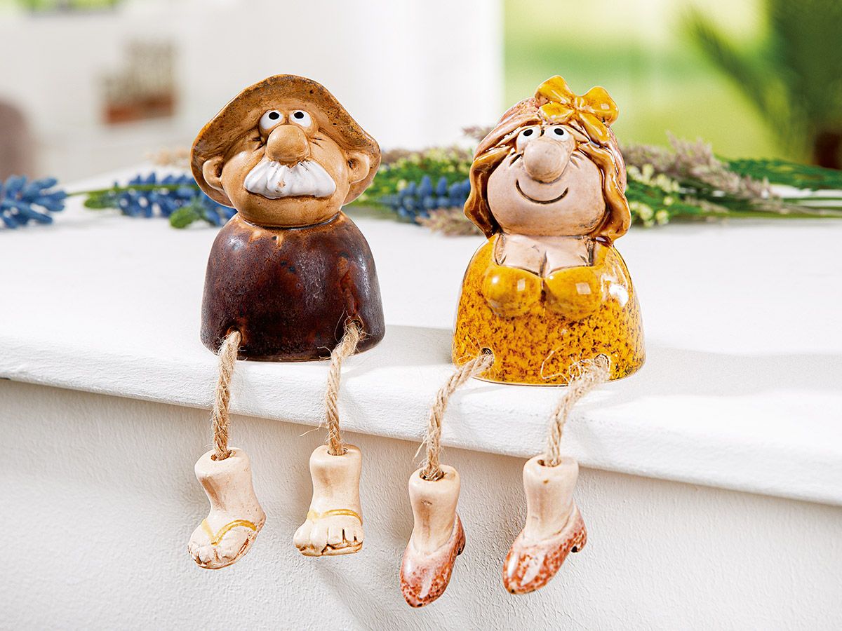 Kantensitzer Figuren Hans und Hilde aus Keramik, rustikal und dekorati