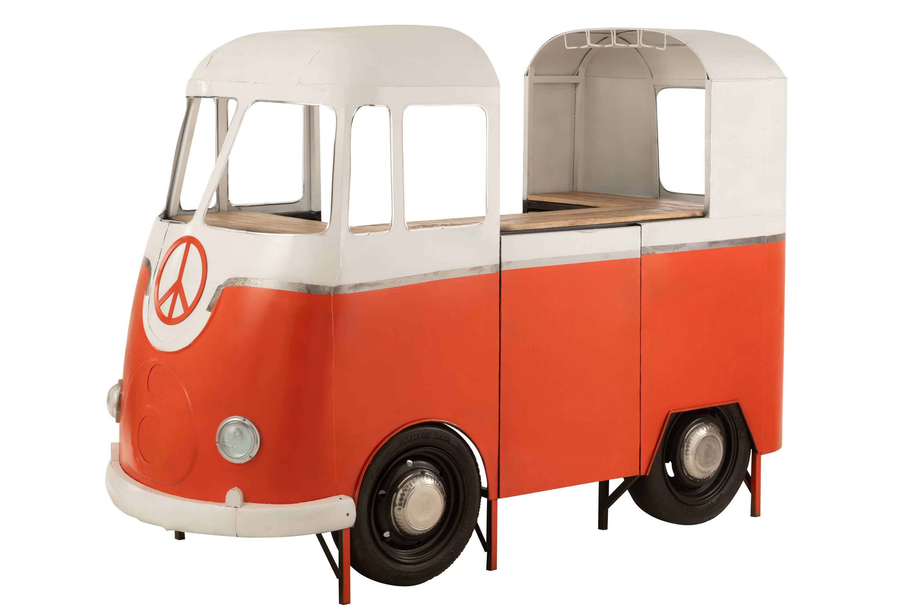 VW Bus Theke Bar aus Metall in Orange - Stilvolle Retro-Bar für Zuhaus