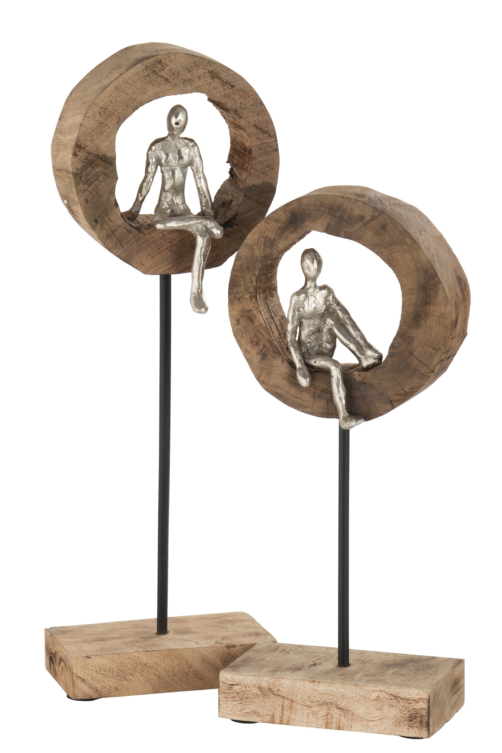 Denkende Figuren im Ring aus Mangobaum und Aluminium in Silber - Erhäl