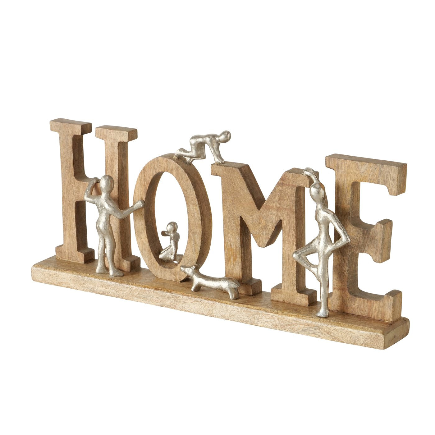 Holz Schriftzug HOME Familie aus Mangoholz in naturfarben Figuren aus